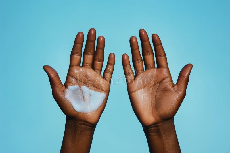 Hands are Shown with Sunscreen Lotion Applied in a Gentle Manner ...