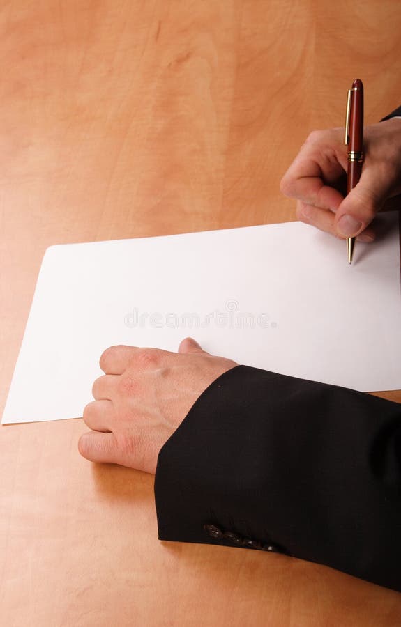 Hands signing blank paper stock image. Image of contracts - 226385