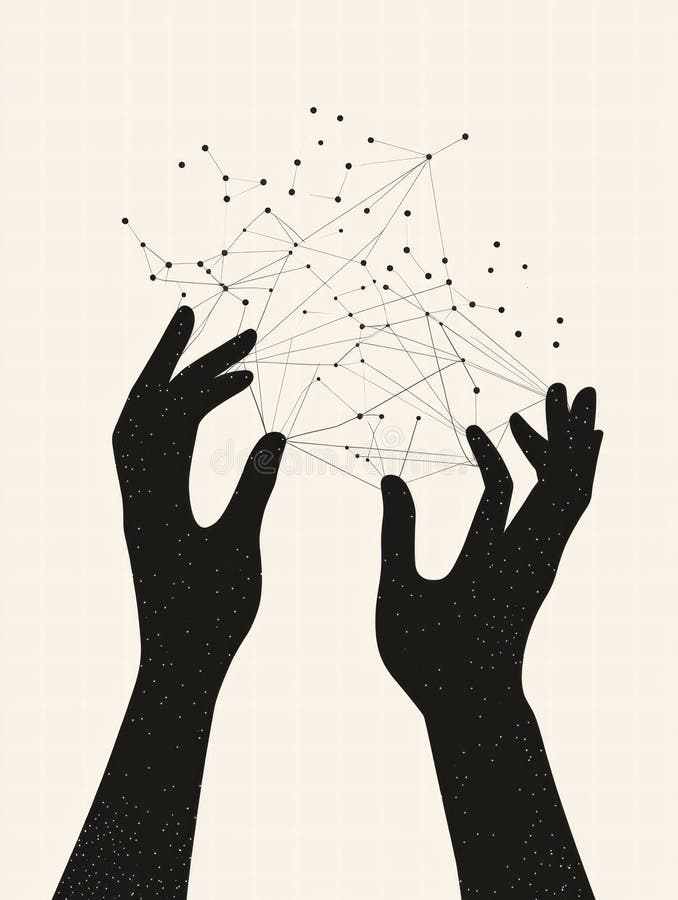 Silhouettes of Hands Reaching Out To Connect Lines and Dots ...