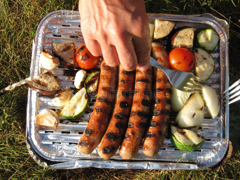 Hands on a Single-use Grill Stock Image - Image of forks, grilled: 26034307