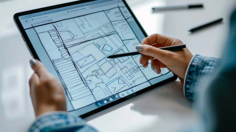 Hands Sketching an Advertisement Concept on a Tablet Using a Stylus ...