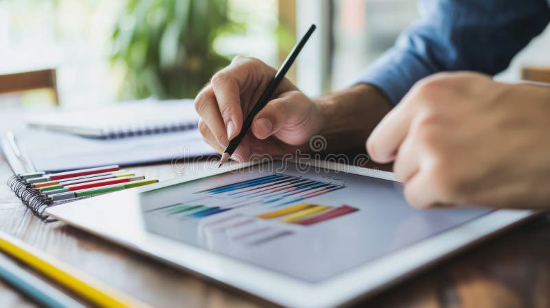 Hands Sketching an Advertisement Concept on a Tablet Using a Stylus ...