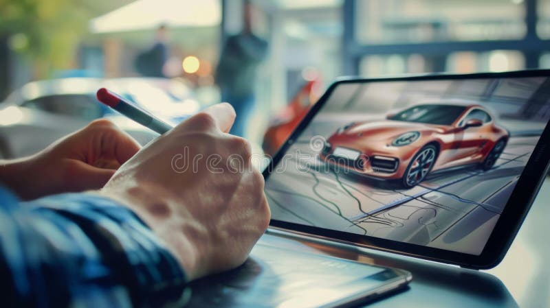 Hands Sketching an Advertisement Concept on a Tablet Using a Stylus ...