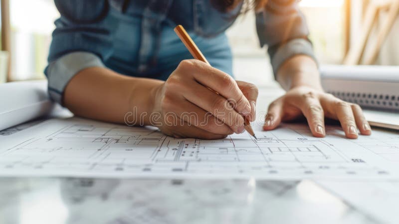 Hands Sketching Architectural Plans on a Large Drawing Stock ...
