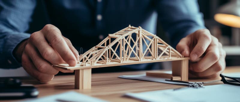 The Hands of a Skilled Carpenter Create a Miniature Wooden Bridge ...