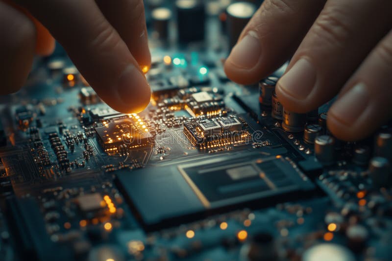 Hands Skillfully Connecting Electrical Components in a Workshop Setting ...