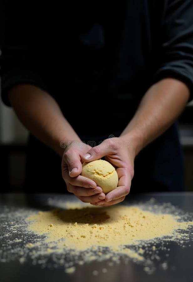Hands Skillfully Knead Fresh Dough on a Floured Surface, Creating a ...