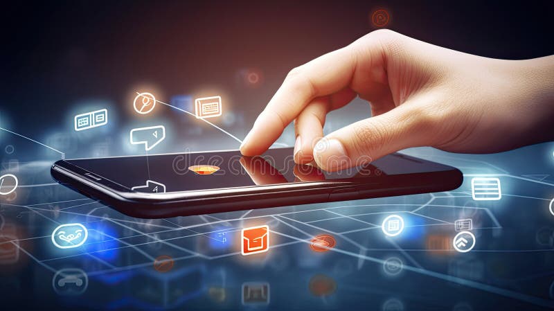 Hands with smartphone stock illustration. Illustration of concept ...