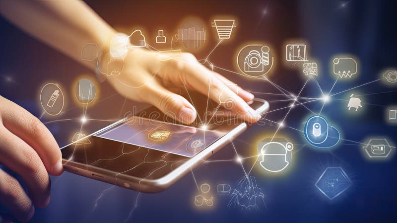 Hands with smartphone stock illustration. Illustration of application ...