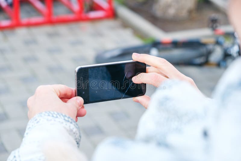 Hands with Smartphone Take Photos of Scenery Stock Image - Image of ...