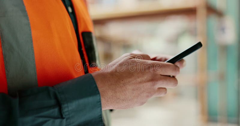 Hands with Smartphone, Typing Communication and Technology for Email or ...