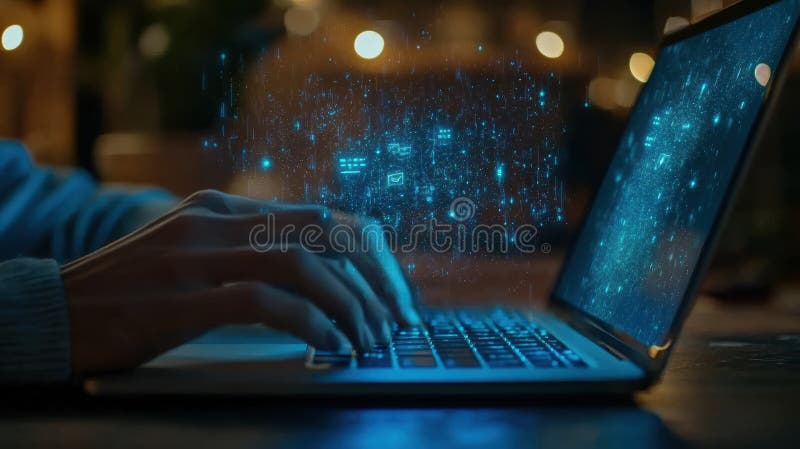 Hands on a Smooth Laptop Surface Typing Steadily Displaying an ...