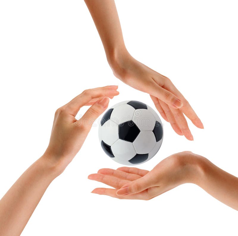 Several Hands Holding Together Soccer Ball Stock Image - Image of ...