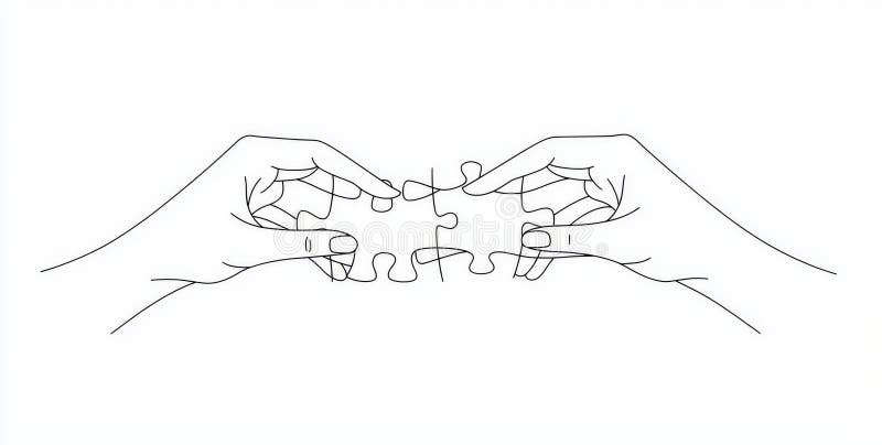 Hands Solving Jigsaw Puzzle. Teamwork Concept Illustrated with ...