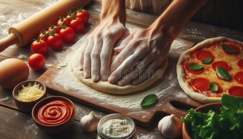 Hands of Someone Rolling Pizza Dough, and Making Pizza Stock ...