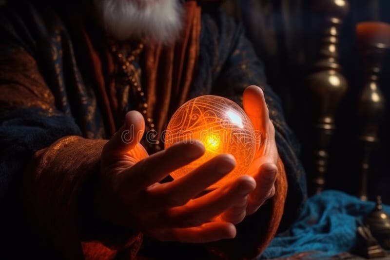 The Hands of the Sorcerer Wizard Hold a Magic Ball for Fortune-telling ...