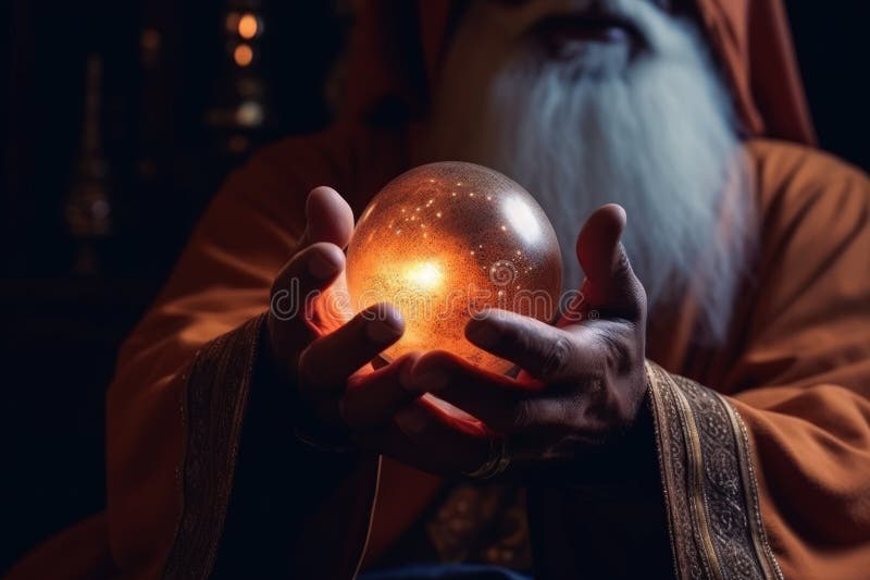 The Hands of the Sorcerer Wizard Hold a Magic Ball for Fortune-telling ...