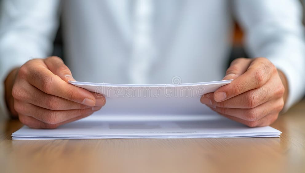 Hands Sort through White Papers on a Wooden Desk for Business ...