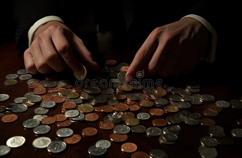 Counting Coins in the Dark stock image. Image of counting - 384157099