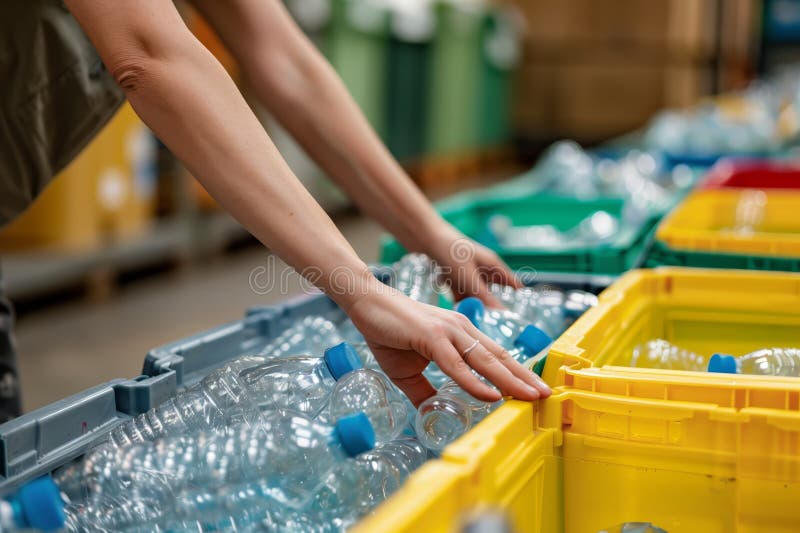 Hands Sorting through Collected Plastic Bottles Stock Illustration ...