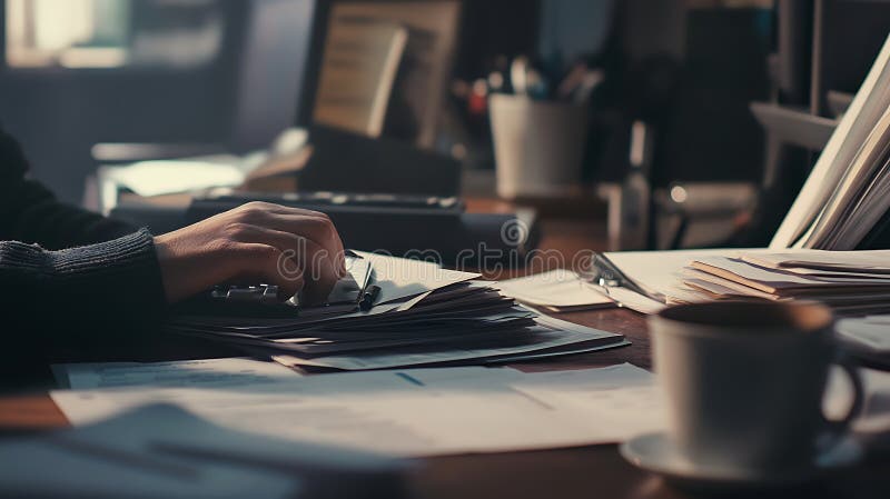 Hands Sorting Documents on a Busy Office Desk Stock Image - Image of ...