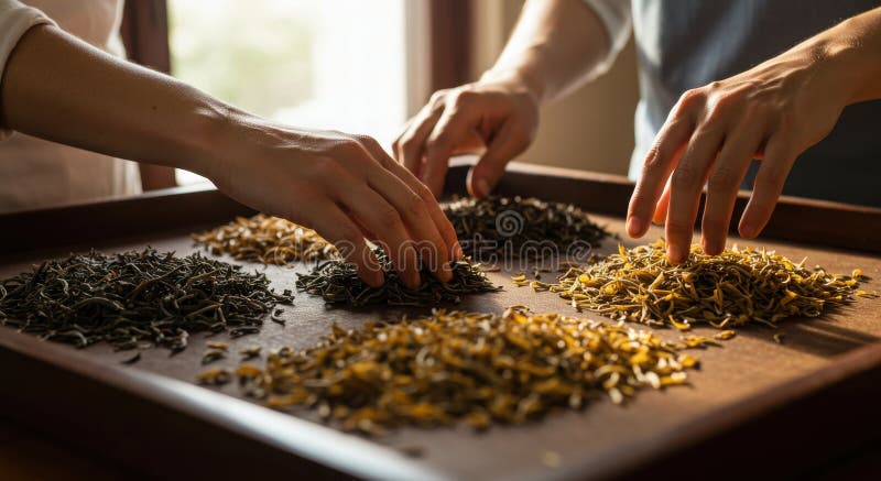 Hands Sorting Grading Varieties of Ceylon Tea Leaves Close Up Process ...