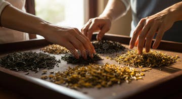 Hands Sorting Grading Varieties of Ceylon Tea Leaves Close Up Process ...