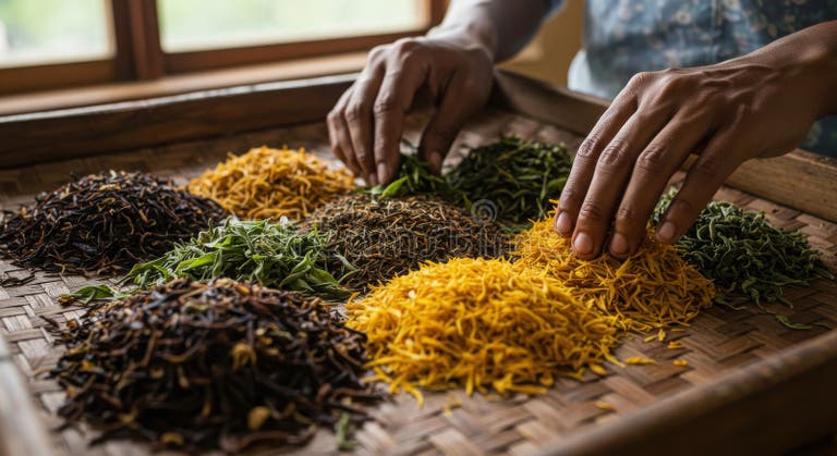 Hands Sorting Grading Varieties of Ceylon Tea Leaves Close Up Process ...