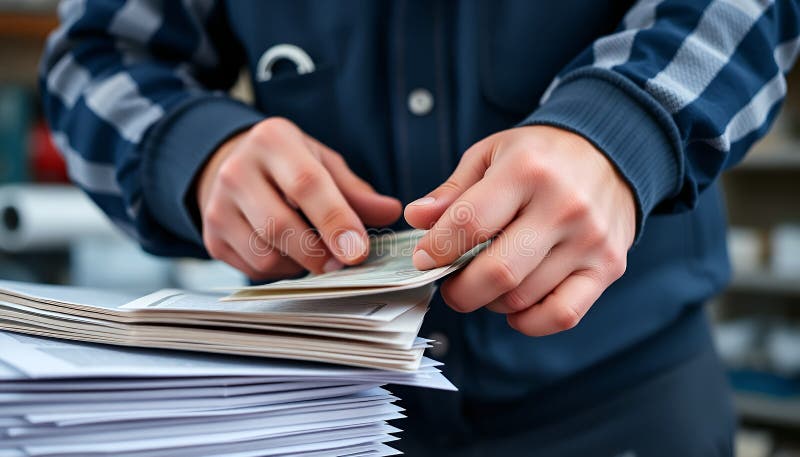 Hands Sorting and Managing Paperwork in an Office Setting Stock ...