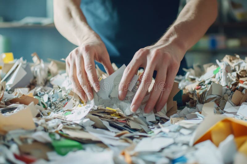 Hands Sorting Paper Waste into Different Stock Illustration ...