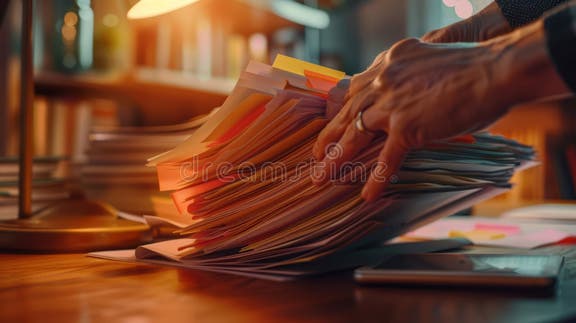 The Hands Sorting Paperwork.AI Generated Image Stock Image - Image of ...
