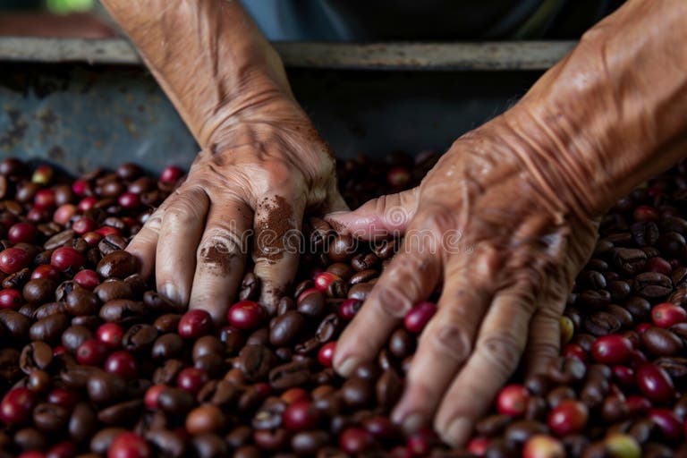 Hands Sorting through a Pile of Coffee Beans for Defects Stock ...