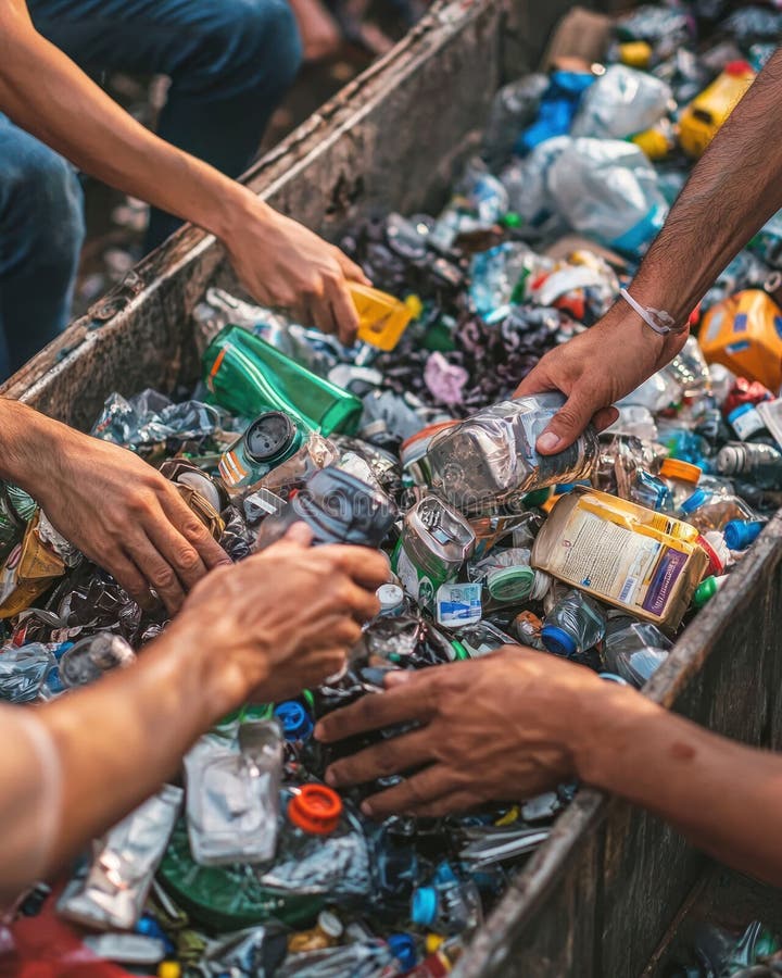 Hands Sorting Recyclable Materials, Showcasing Teamwork in Waste ...
