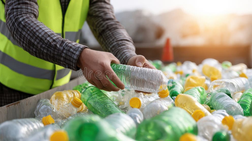 Hands Sorting Recyclable Plastic Bottles at Waste Processing Facility ...
