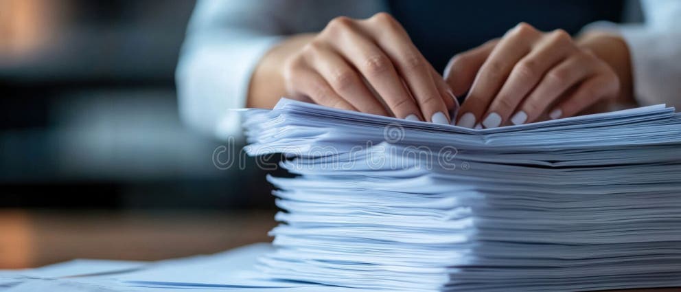 Hands Sorting through Stack of Papers. Generative Ai Stock Illustration ...