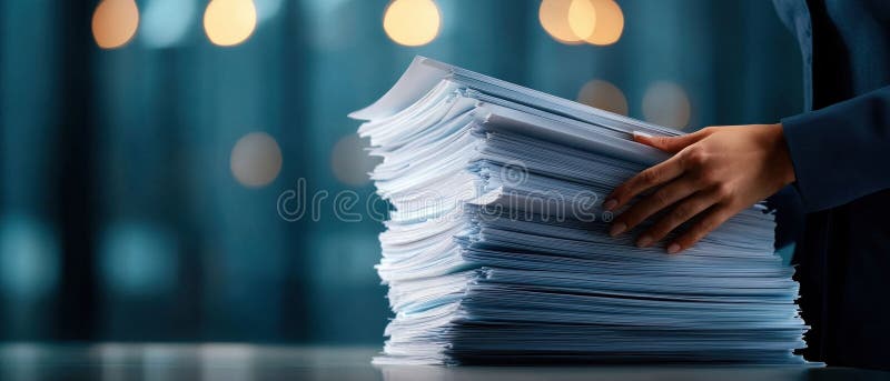 Hands Sorting through Stack of Papers. Generative Ai Stock Illustration ...