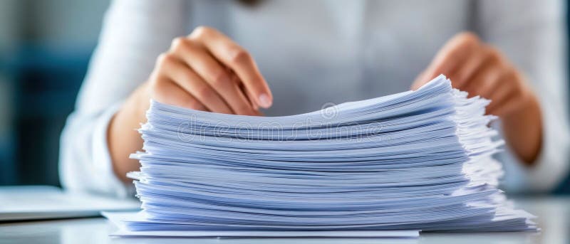 Hands Sorting through Stack of Papers. Generative Ai Stock Illustration ...