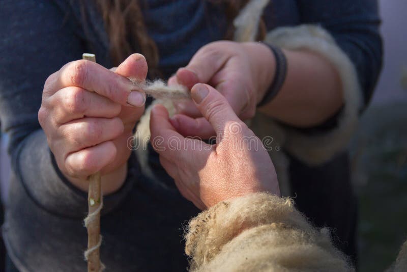 The Hands that Spin Wool Fleece by Hand Stock Image - Image of close ...