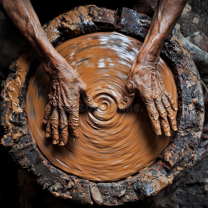Hands Spinning Clay on a Rustic Pottery Wheel Stock Photo - Image of ...