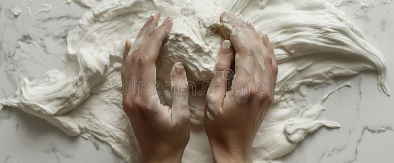 Hands Spreading White Paint on a Surface Stock Image - Image of ...
