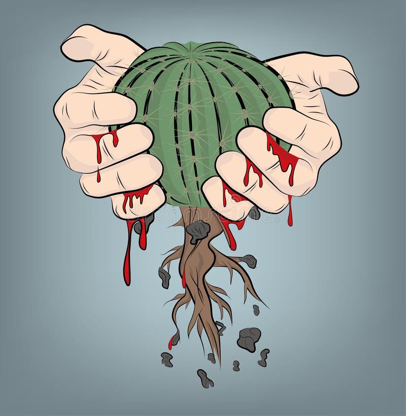 Hands Squeeze Cactus, Blood is Flowing. Vector Illustration Stock ...