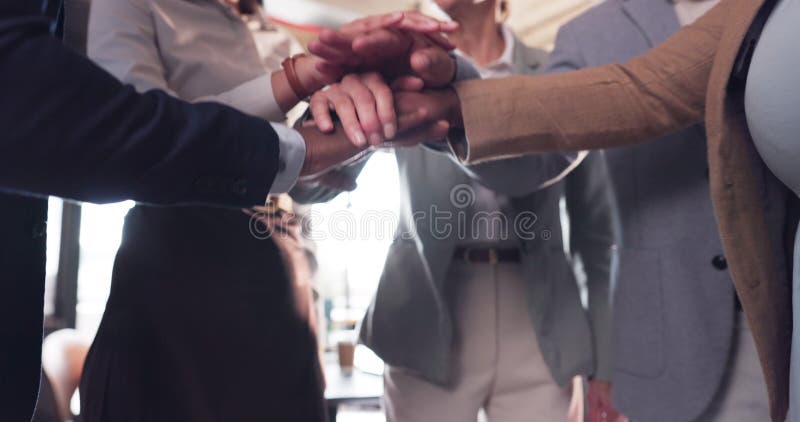 Hands, Stack and Business People in a Team with Applause, Celebration ...