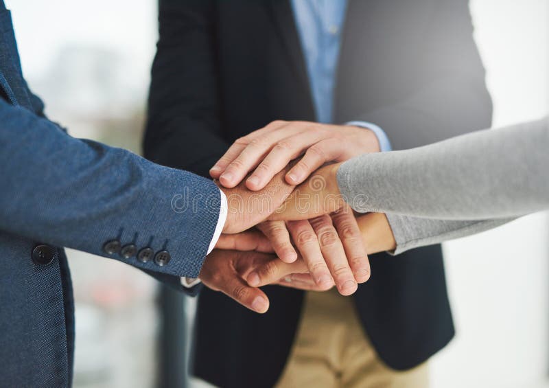 Hands, Stack and Circle with Business People, Team and Motivation with ...