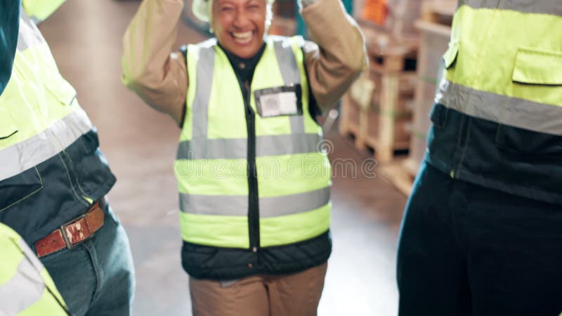 Hands Stack, People and Applause in Warehouse for Celebration, Support ...
