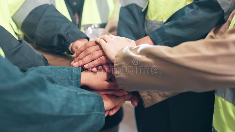 Hands Stack, People and Collaboration in Warehouse for Celebration ...