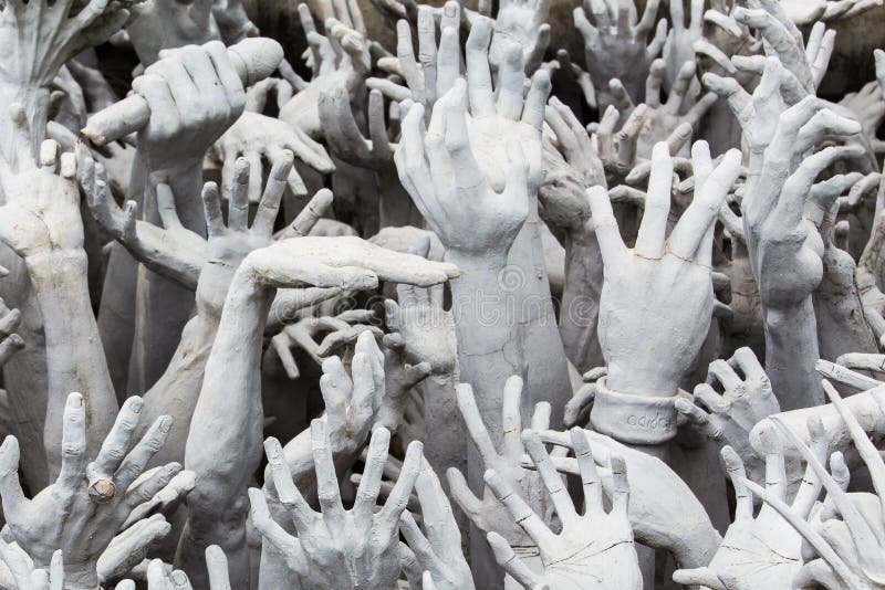 Hands Statue from Hell at White Temple Stock Photo - Image of people ...