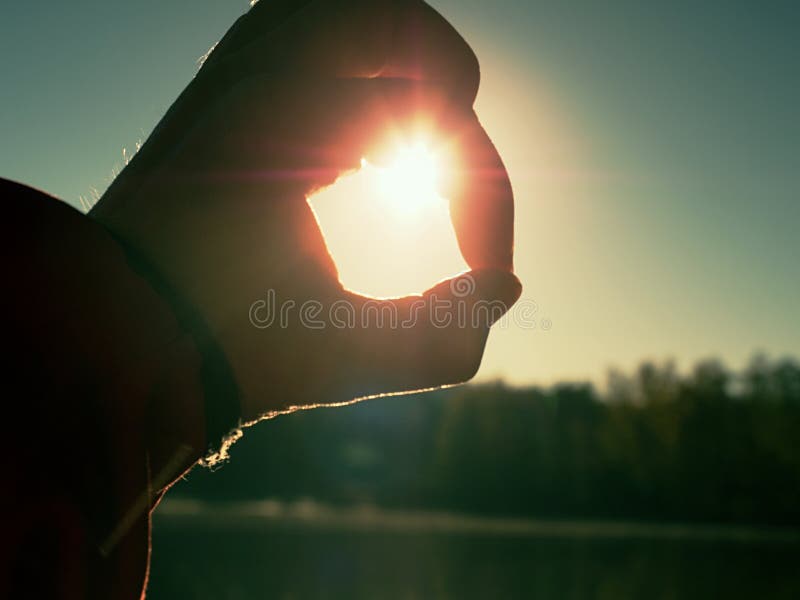 Hands Stretch Toward The Sun On Lake Level. Stock Photo - Image of ...