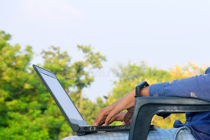 Hands of Student Using Laptop. School Boy Studying Online on Laptop ...