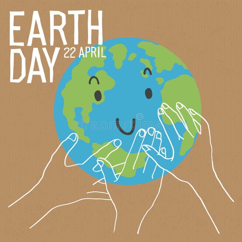 Hands of Support and Earth Character with Smile. Earth Day or Save the ...