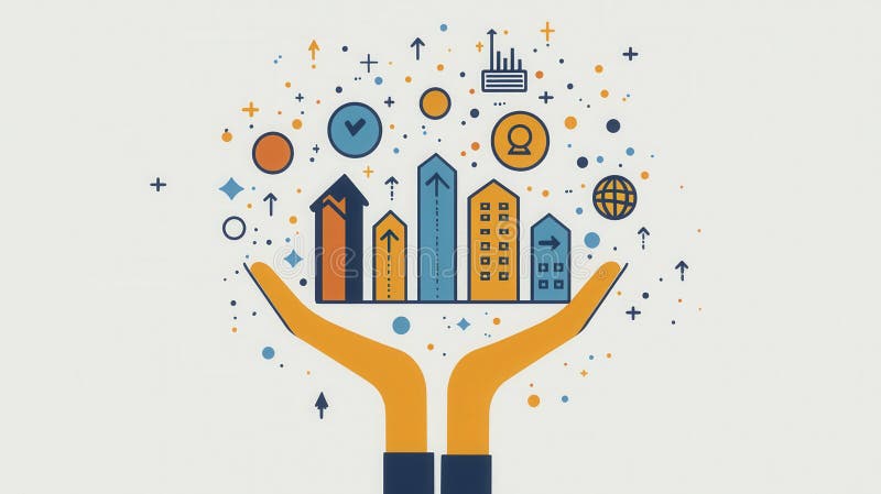 Hands Supporting Growth and Progress Icons Stock Illustration ...